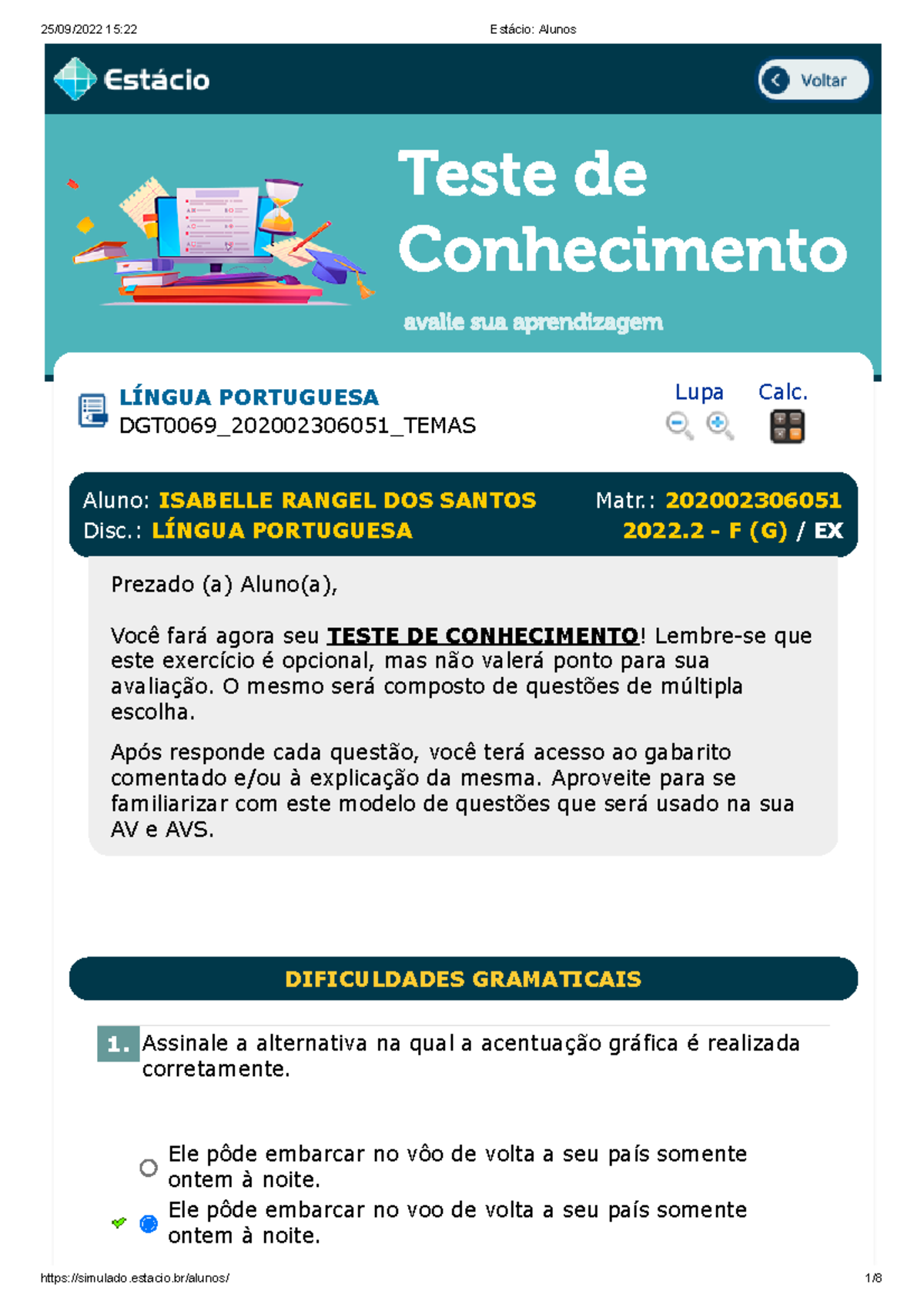 Lingua Portuguesa Teste - Teste de Conhecimento avalie sua aprendizagem ...