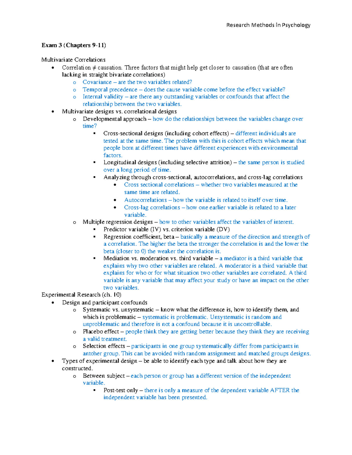 Research methods Exam 3 study guide - Research Methods in Psychology ...