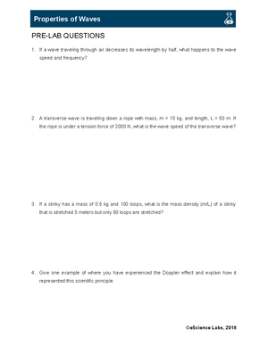 Lab 2 Workbook - physical science lab 2 - PRE-LAB QUESTIONS Which of ...