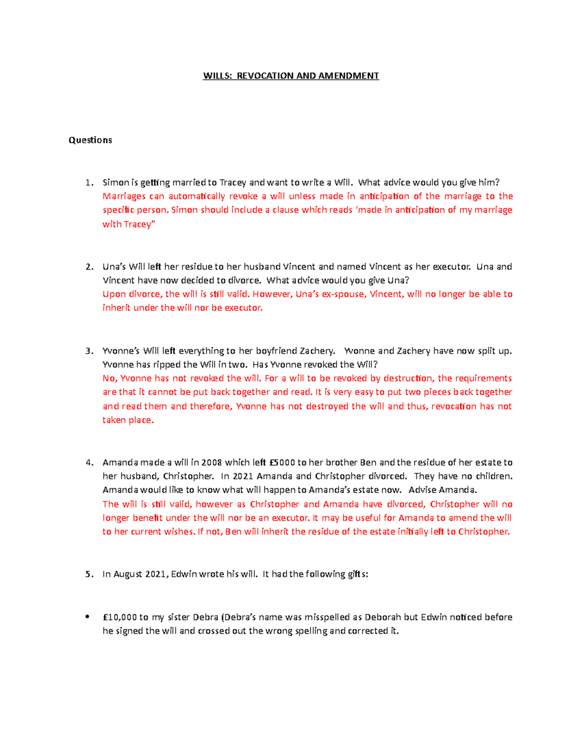 Wills and Admin - Amendments and Revocation Question - WILLS ...