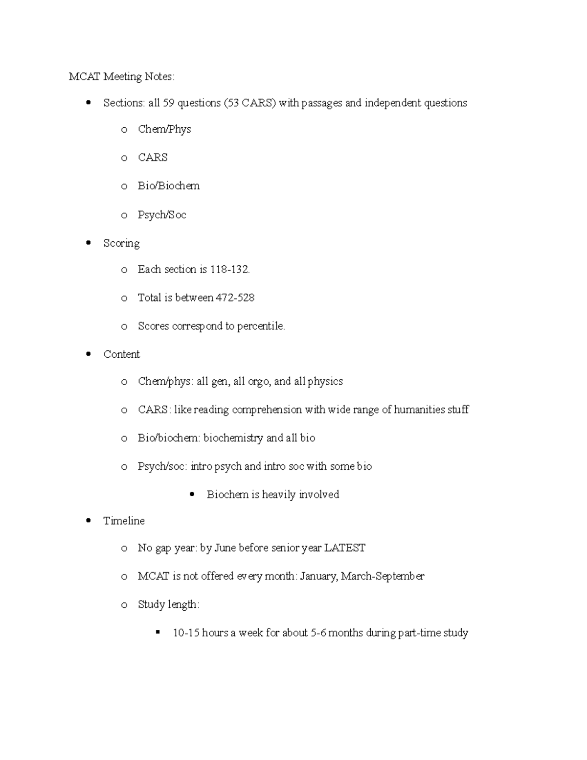 MCAT Meeting Notes - MCAT Meeting Notes: Sections: all 59 questions (53 ...