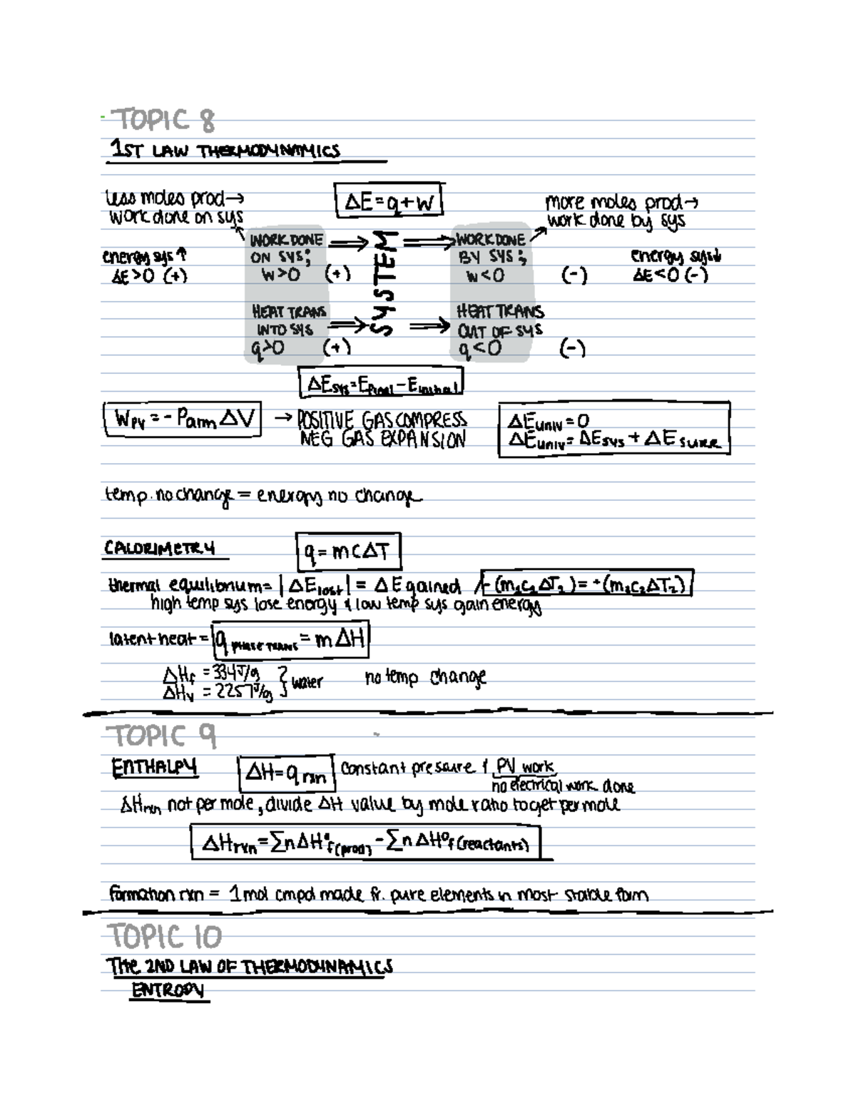 Exam 2 summarized - Notes cover 1st law of thermodynamics, calorimetry ...