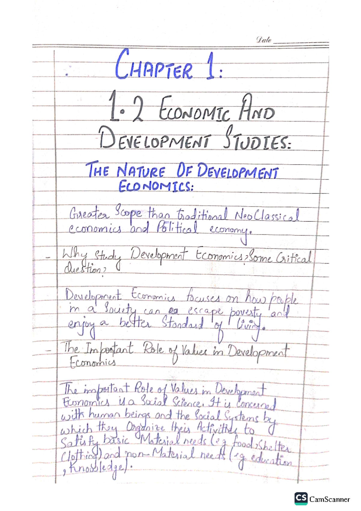 Ch 1 notes - Date CHAPTER 1: 1 ECONOMIC AND DEVELOPMENT STUDIES: THE ...