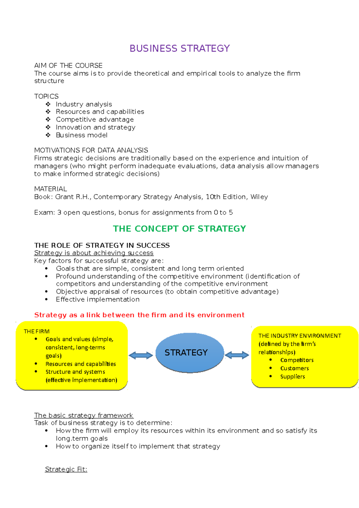 Business strategy - BUSINESS STRATEGY AIM OF THE COURSE The course aims ...