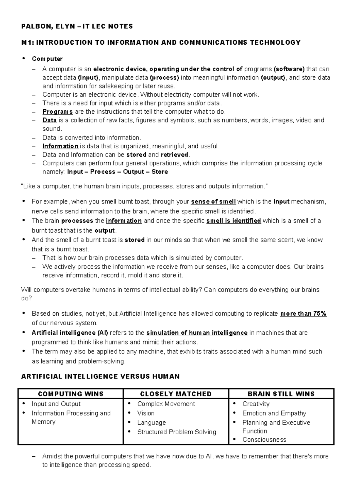 Information AND Communications Technology - PALBON, ELYN – IT LEC NOTES ...