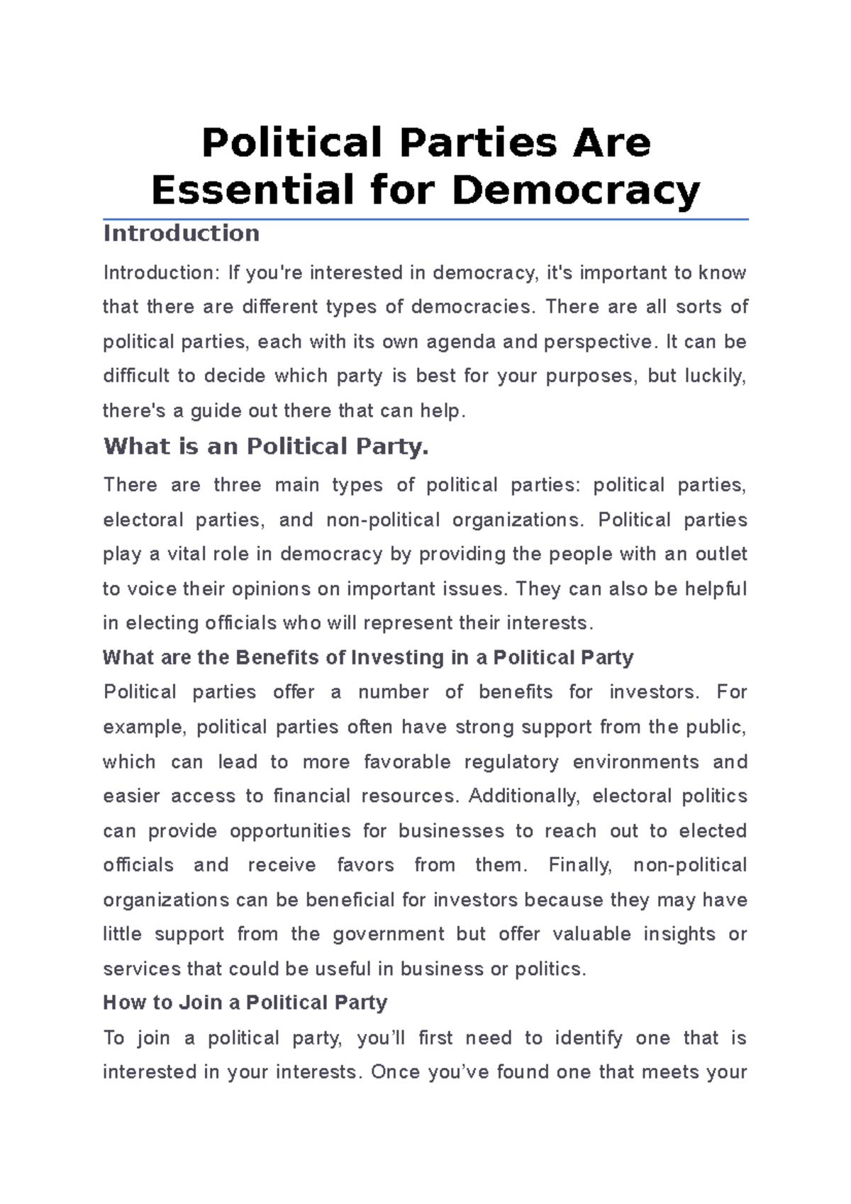 Political Parties Are Essential for Democracy - Political Parties Are ...