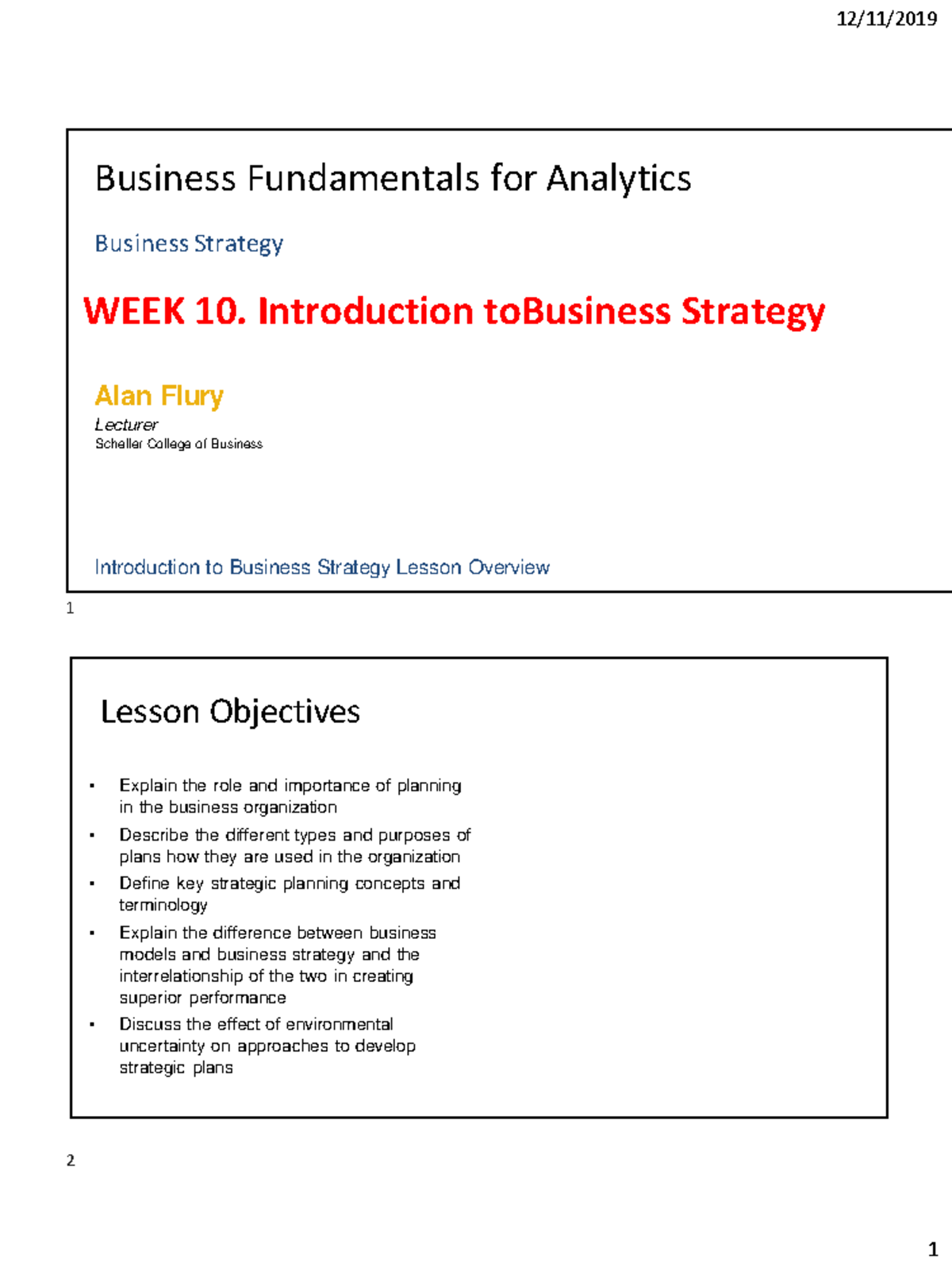 Week 10 Business Strategy- Introduction to Business Strategy Lesson ...