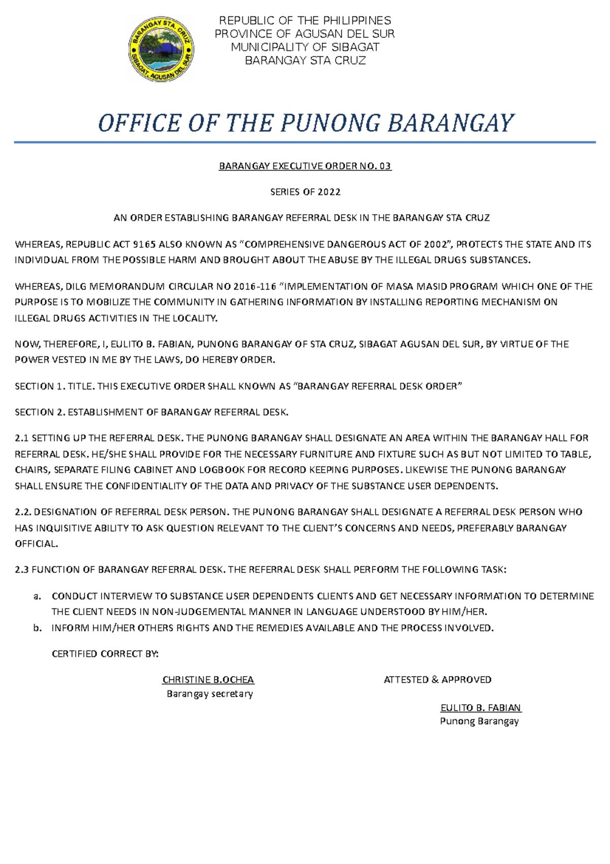 Referral DESK RES - NMBOIVV - REPUBLIC OF THE PHILIPPINES PROVINCE OF ...