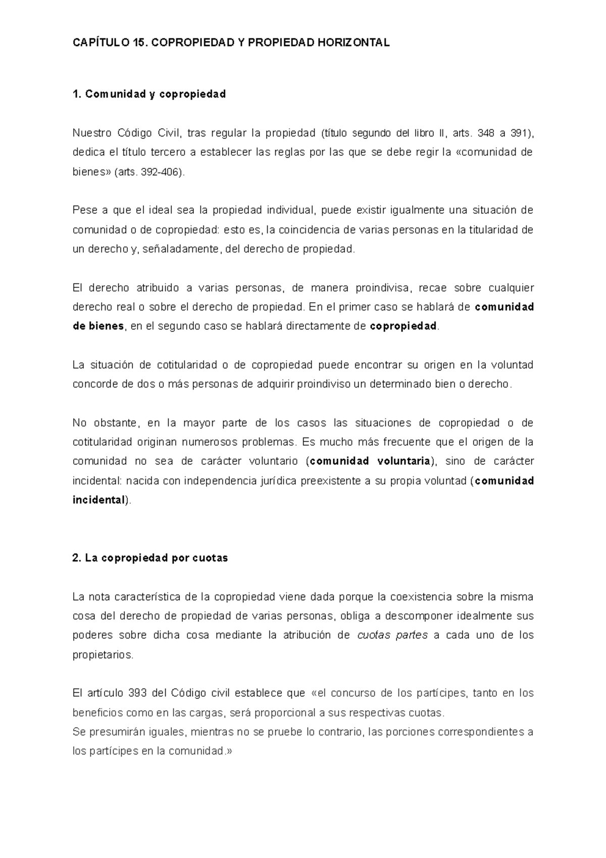 Cap. 15 Copropiedad y propiedad horizontal - 1. Comunidad y copropiedad ...