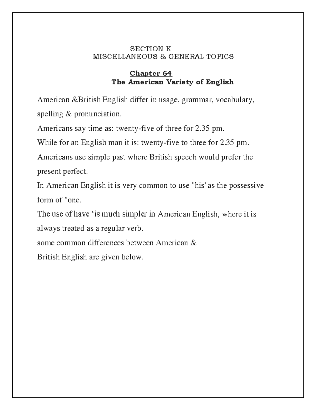 American English - SECTION K MISCELLANEOUS & GENERAL TOPICS Chapter 64 ...