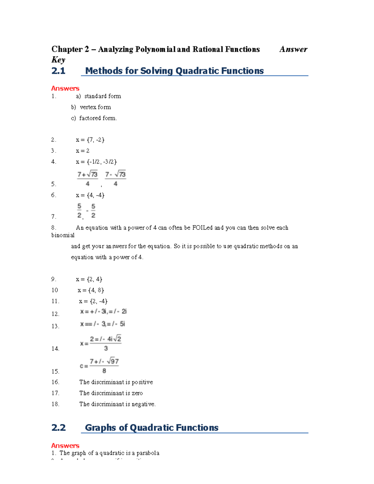 MHF4U Practice Solutions for Unit 1 Chp 1 - Chapter 2 – Analyzing ...