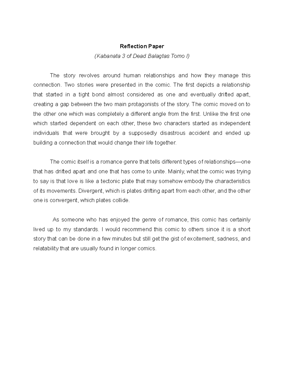 COMM12 Reflection Paper - Reflection Paper (Kabanata 3 of Dead Balagtas ...
