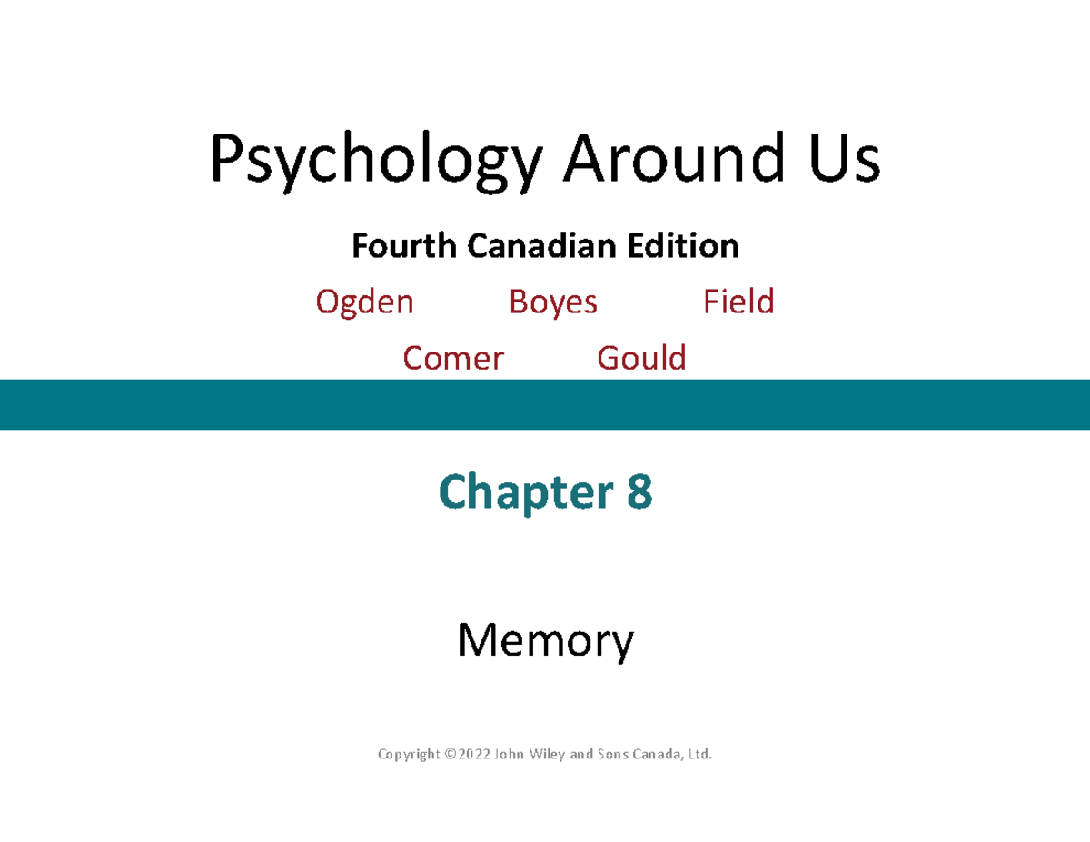 Chp 8 Memory - Lecture Notes - Psyc 1105 - MRU - Studocu