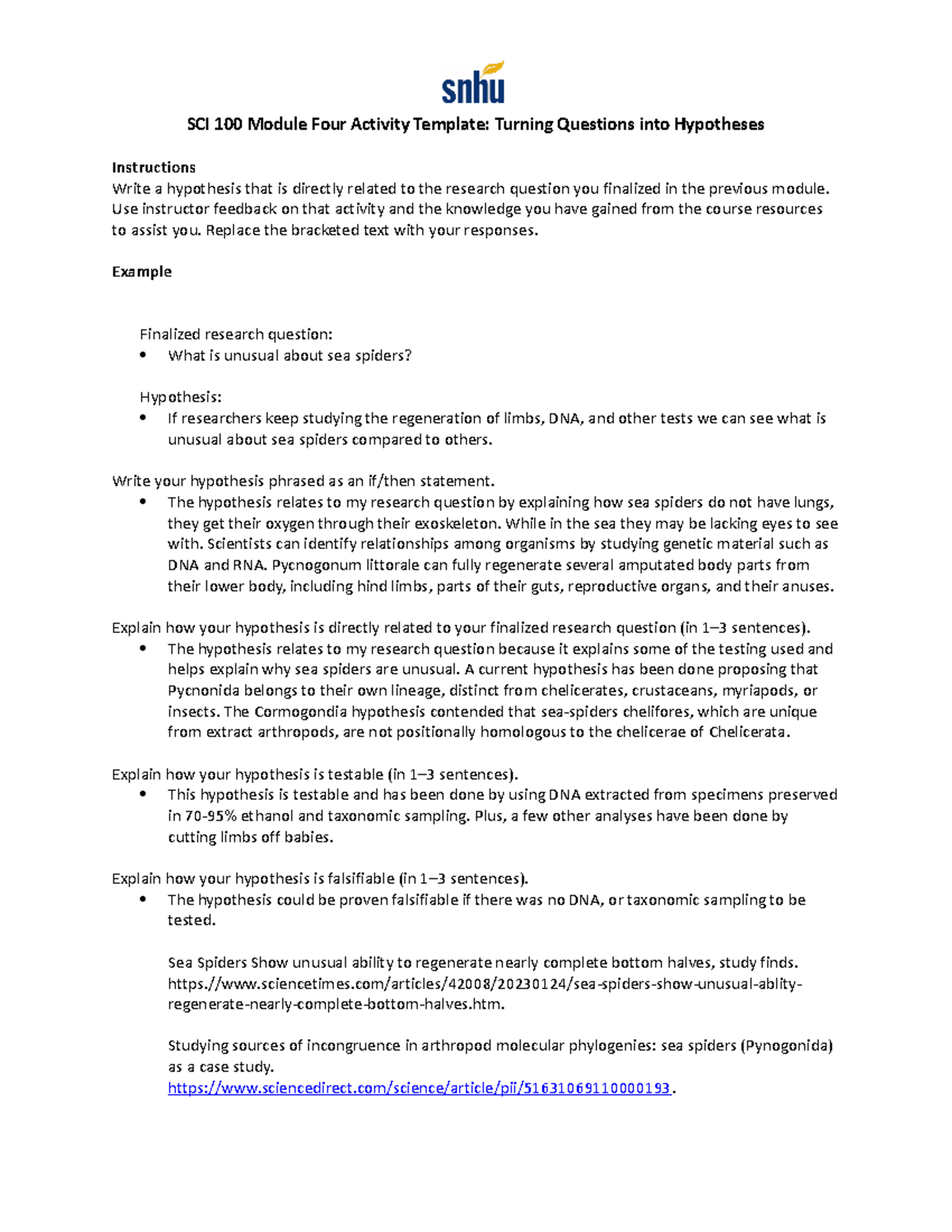 SCI 100 Module Four Activity Template - Use instructor feedback on that ...