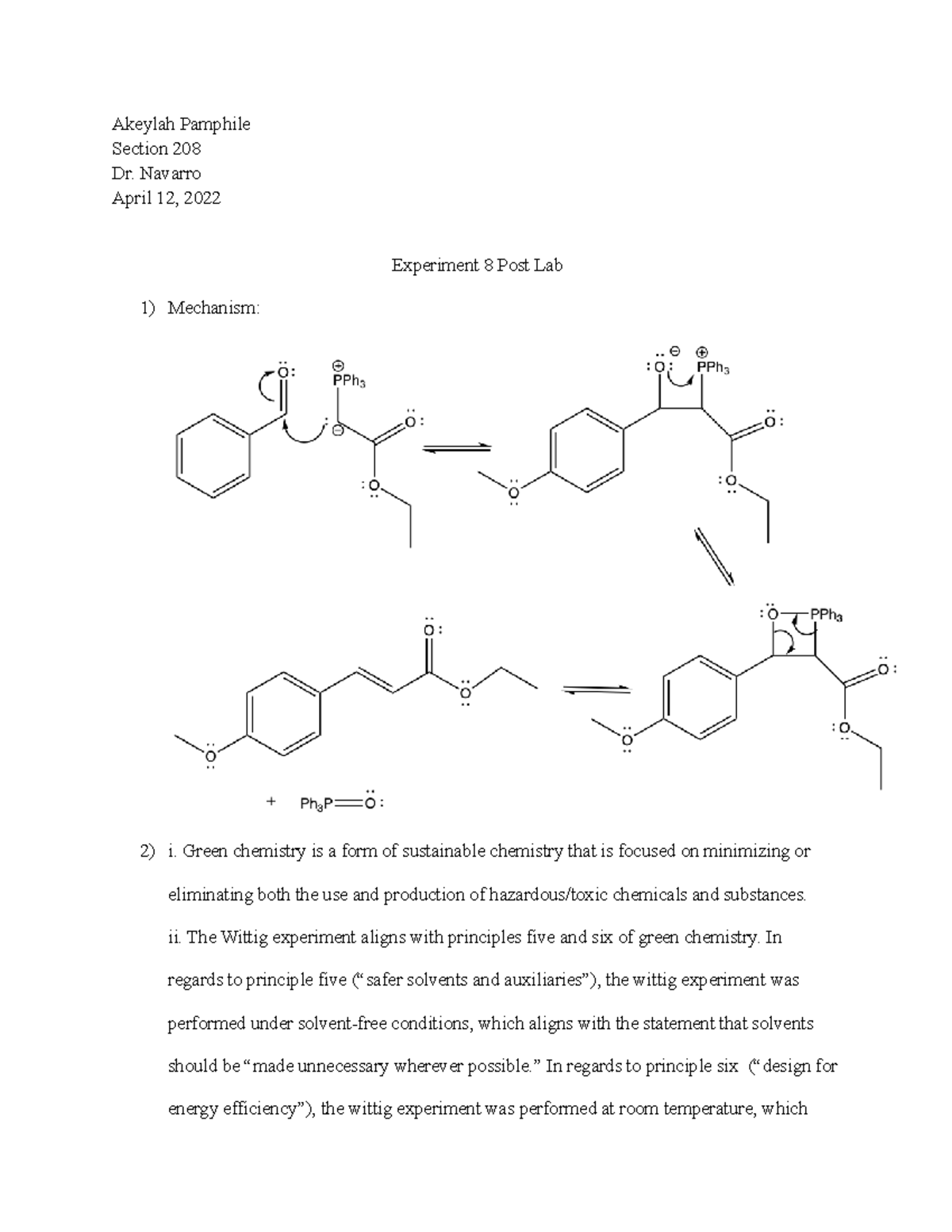 Exp eight Post Lab - Akeylah Pamphile Section 208 Dr. Navarro April 12 ...