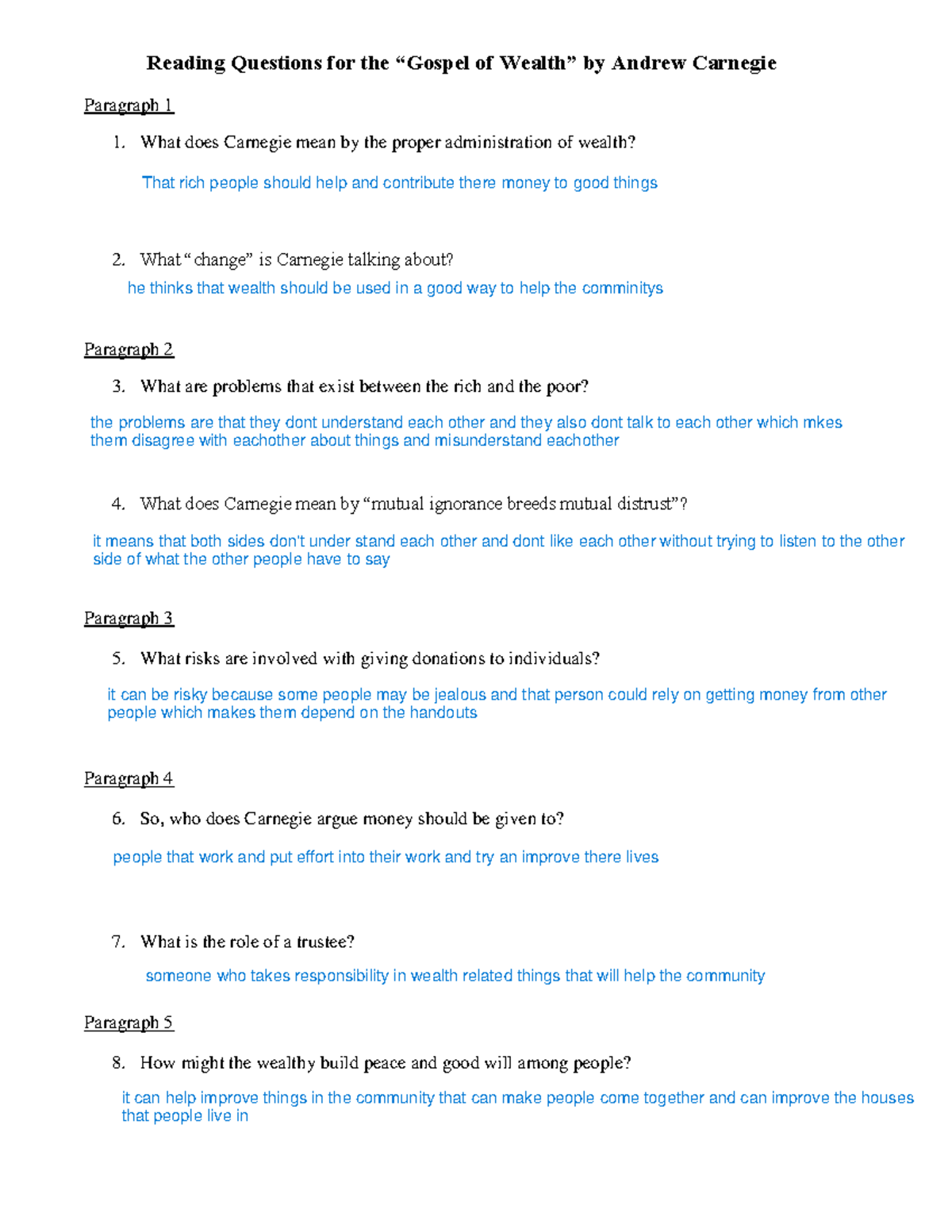 Gospel Of Wealth Questions - Reading Questions for the “Gospel of ...