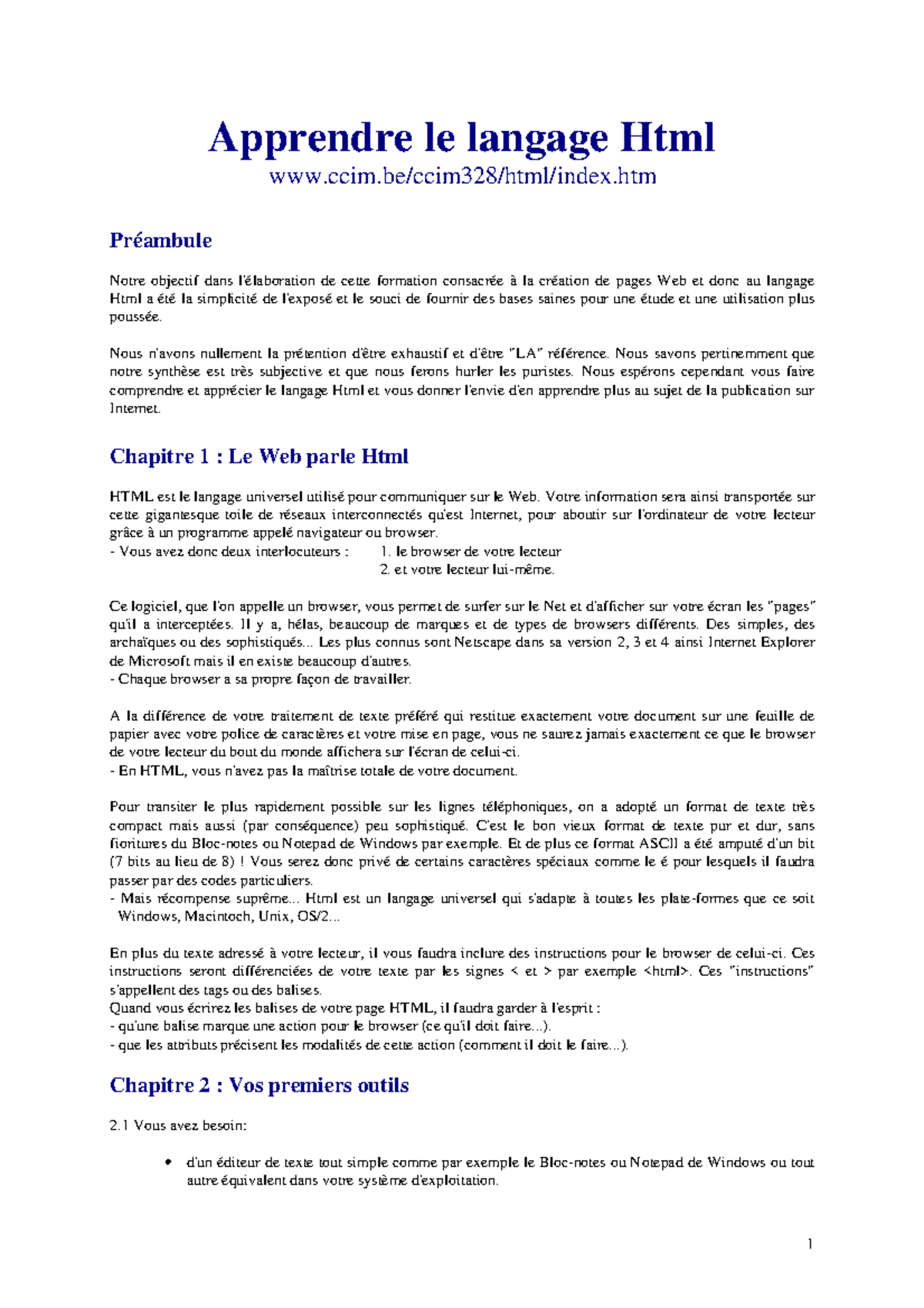 Programmation En Html Et Css Apprendre Le Langage Html Ccimccim328htmlindexhtm Préambule