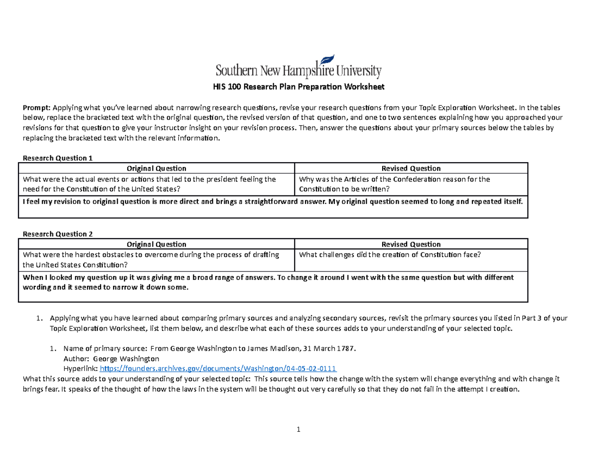 Redo assignment of module 4-1 his 100 - HIS 100 Research Plan ...