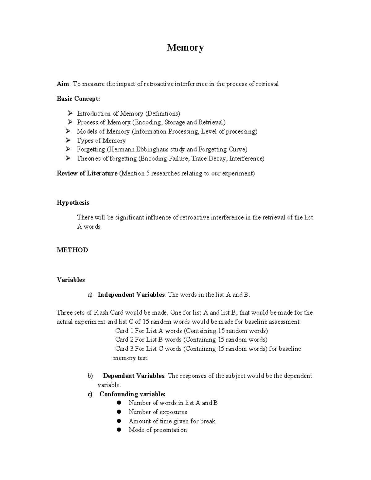 Memory Practical outline 2023 - Memory Aim: To measure the impact of ...