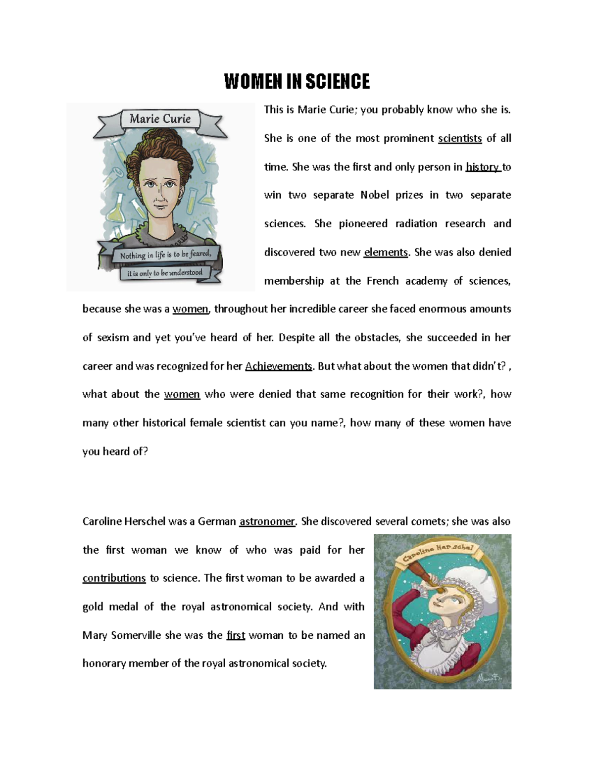 Women in science - Enlgish activity of the importance of womans - WOMEN ...