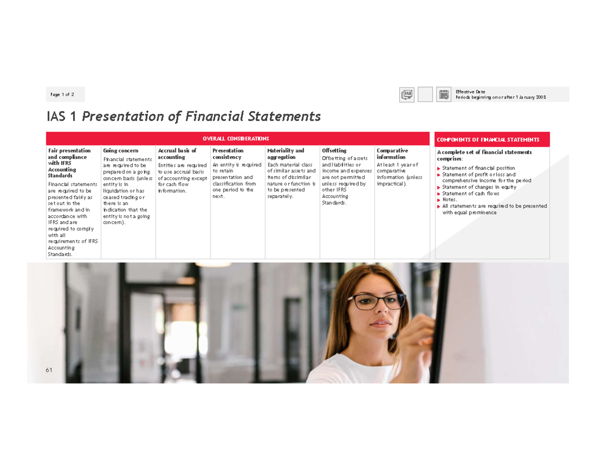 IAS 1 - IFRS at a glance copy - IAS 1 61 Presentation of Financial Statements Effective Date ...
