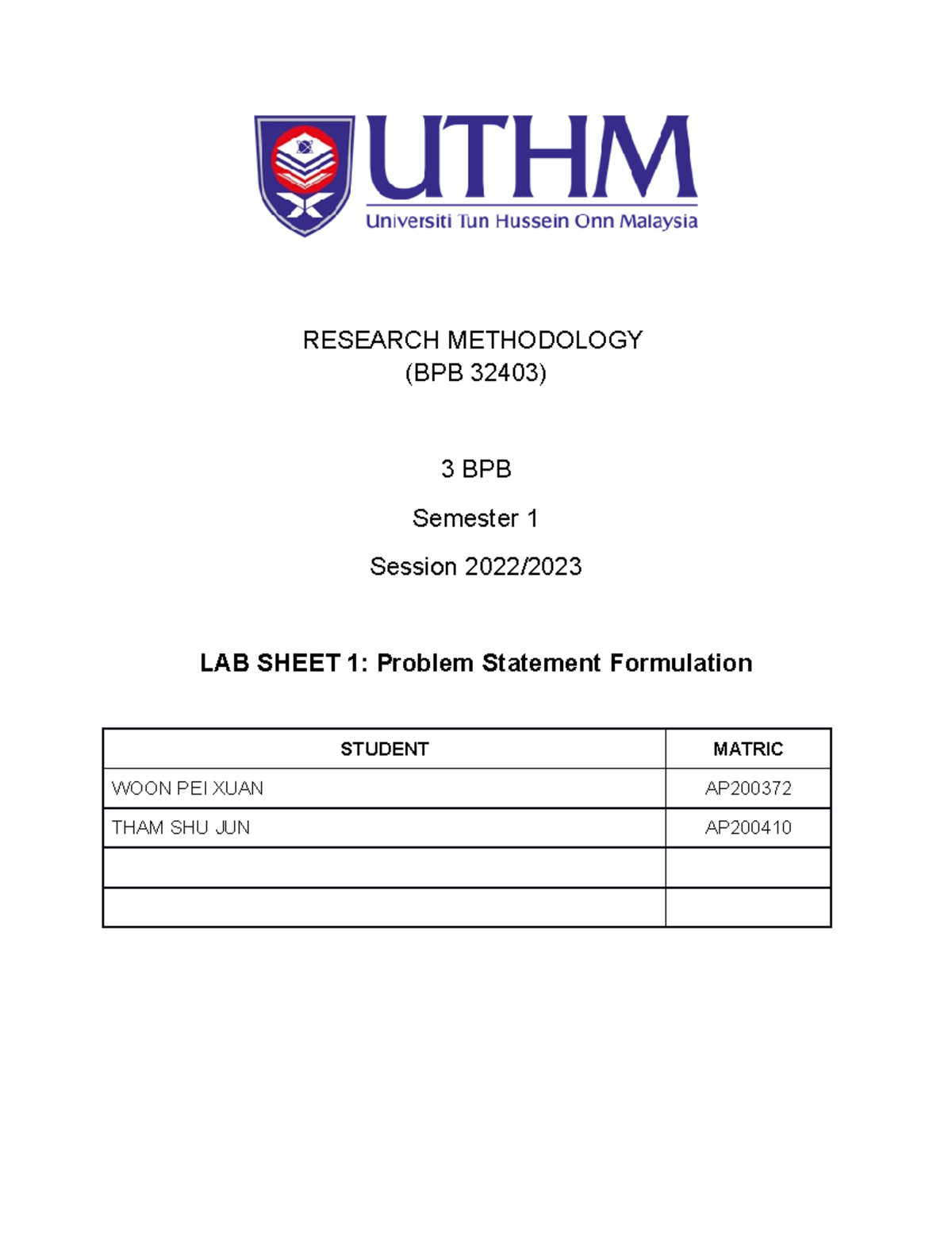 Labsheet 1 question.docx - RESEARCH METHODOLOGY (BPB 32403) 3 BPB ...