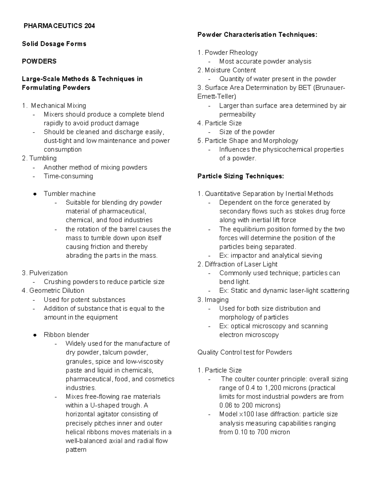 Scale-up solid dosage forms - PHARMACEUTICS 204 Solid Dosage Forms ...