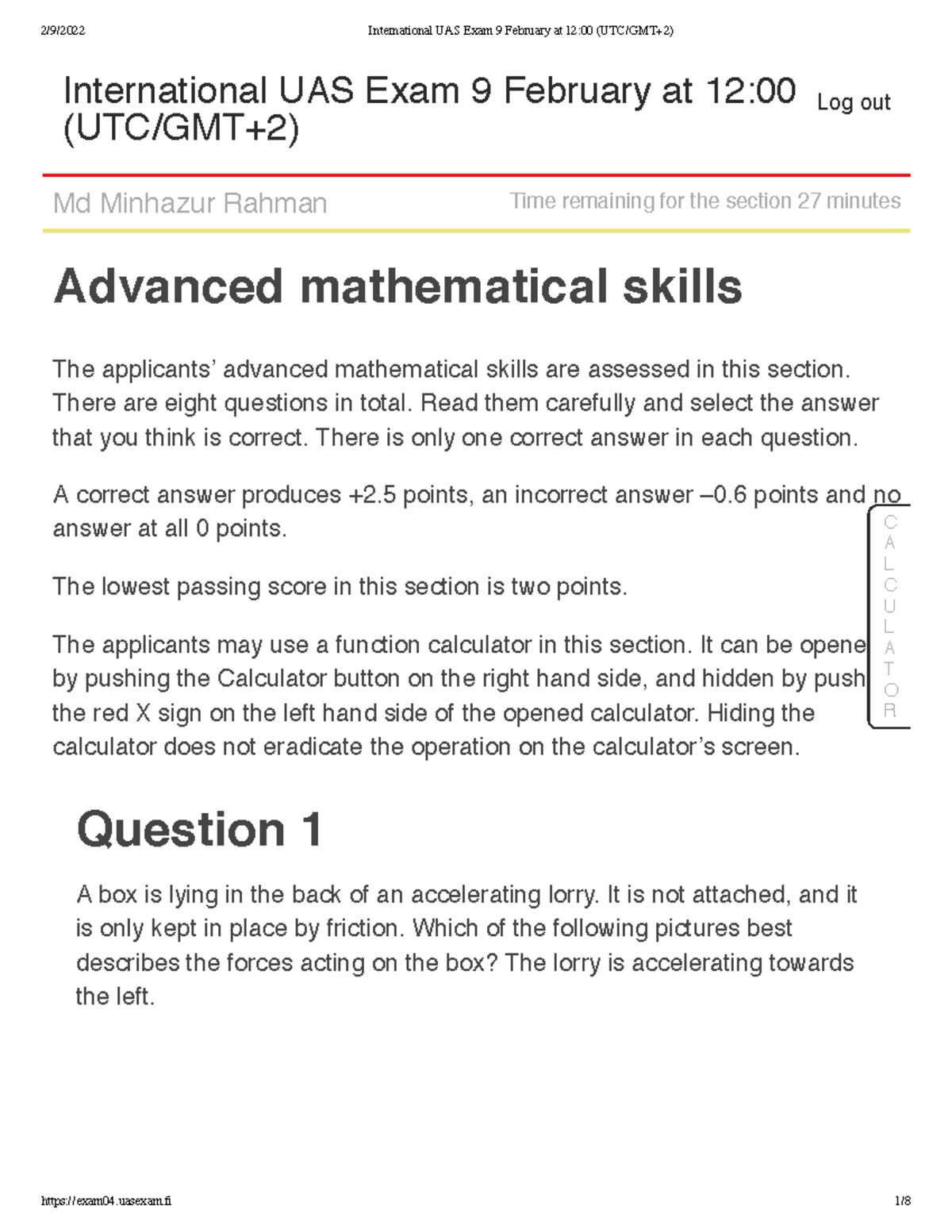 Advanced mathematical skills - There are eight questions in total. Read ...