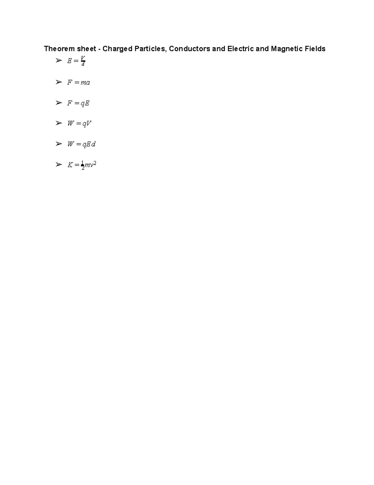 MOD6 Physics HSC - Theorem sheet - Charged Particles, Conductors and ...