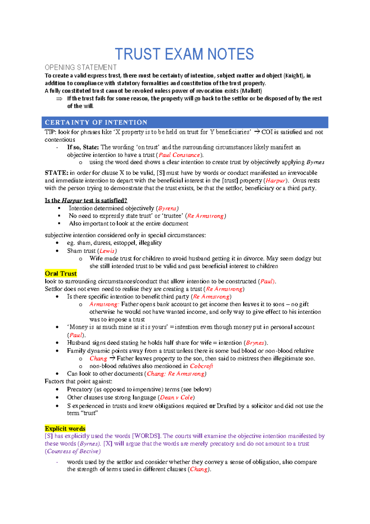 Sample exam 2 - Detailed notes on equity and trust for essay research ...