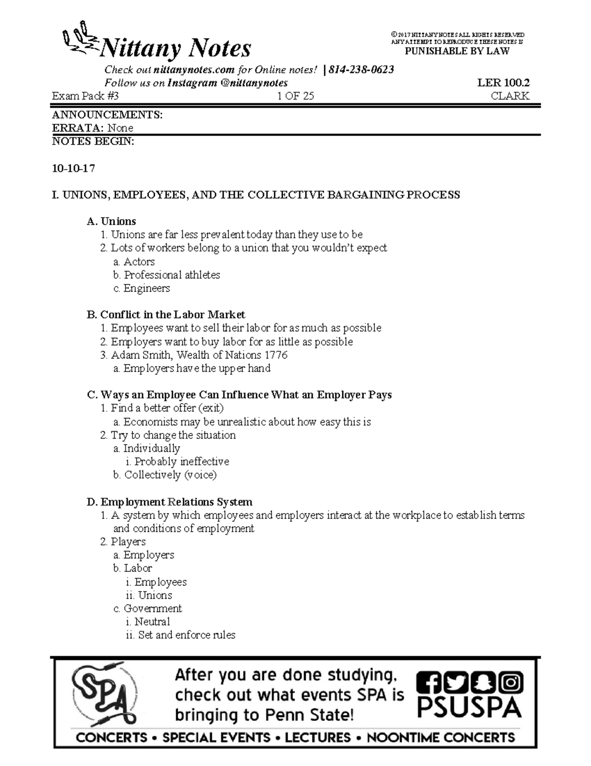 LER 100 Exam 3 Nit Notes - ANY ATTEMPT TO REPRODUCE THESE NOTES IS ...