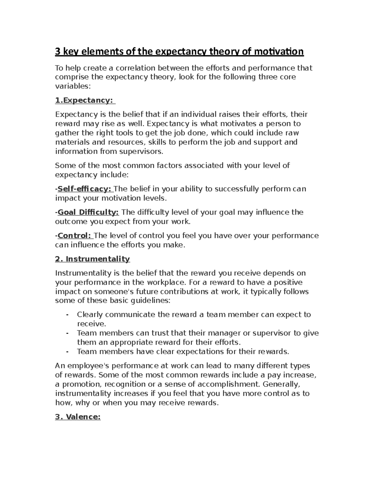 3 key elements of the expectancy theory of motivation - Expectancy is ...