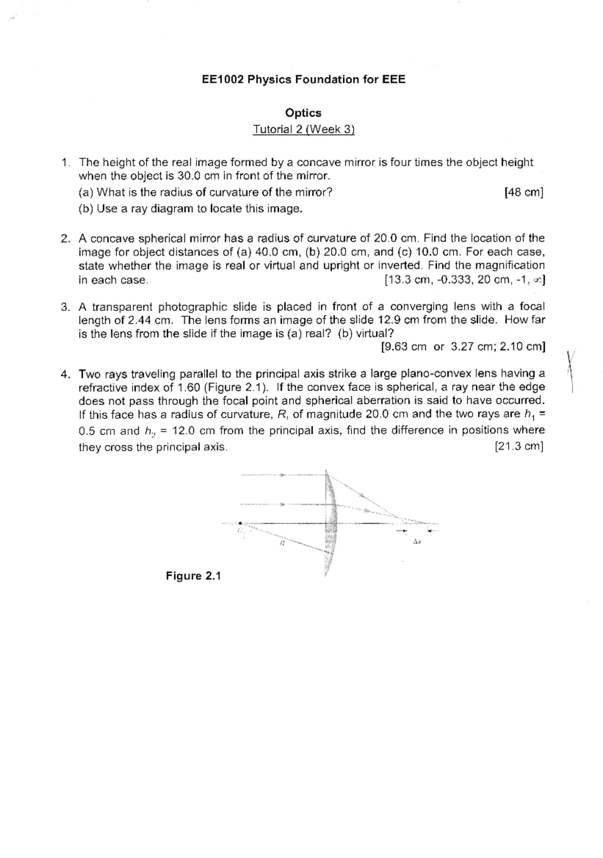 Physics Foundation Tutorial 2 Solution - EE1002 Physics Foundation for ...