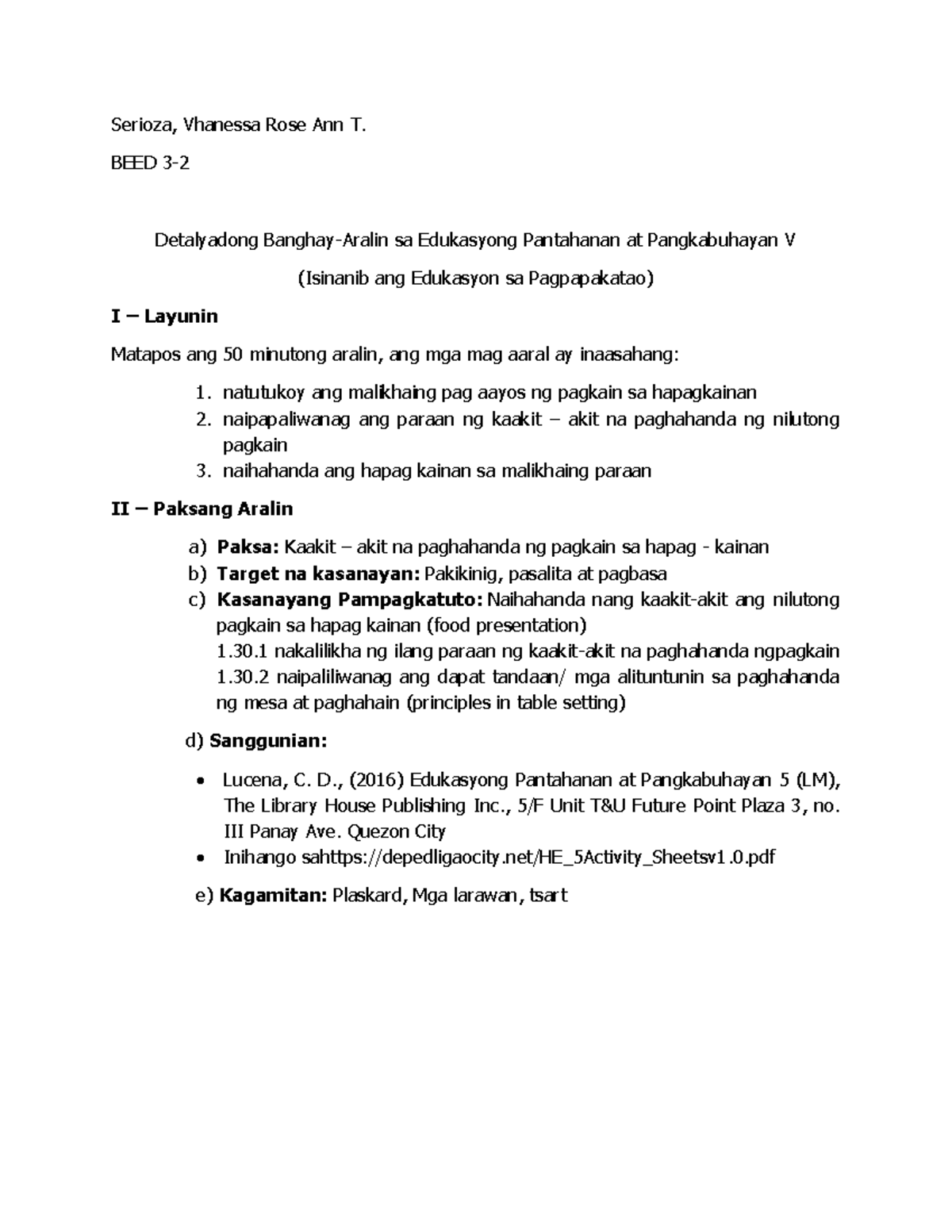 Banghay Aralin sa EPP - help - Serioza, Vhanessa Rose Ann T. BEED 3- 2 ...