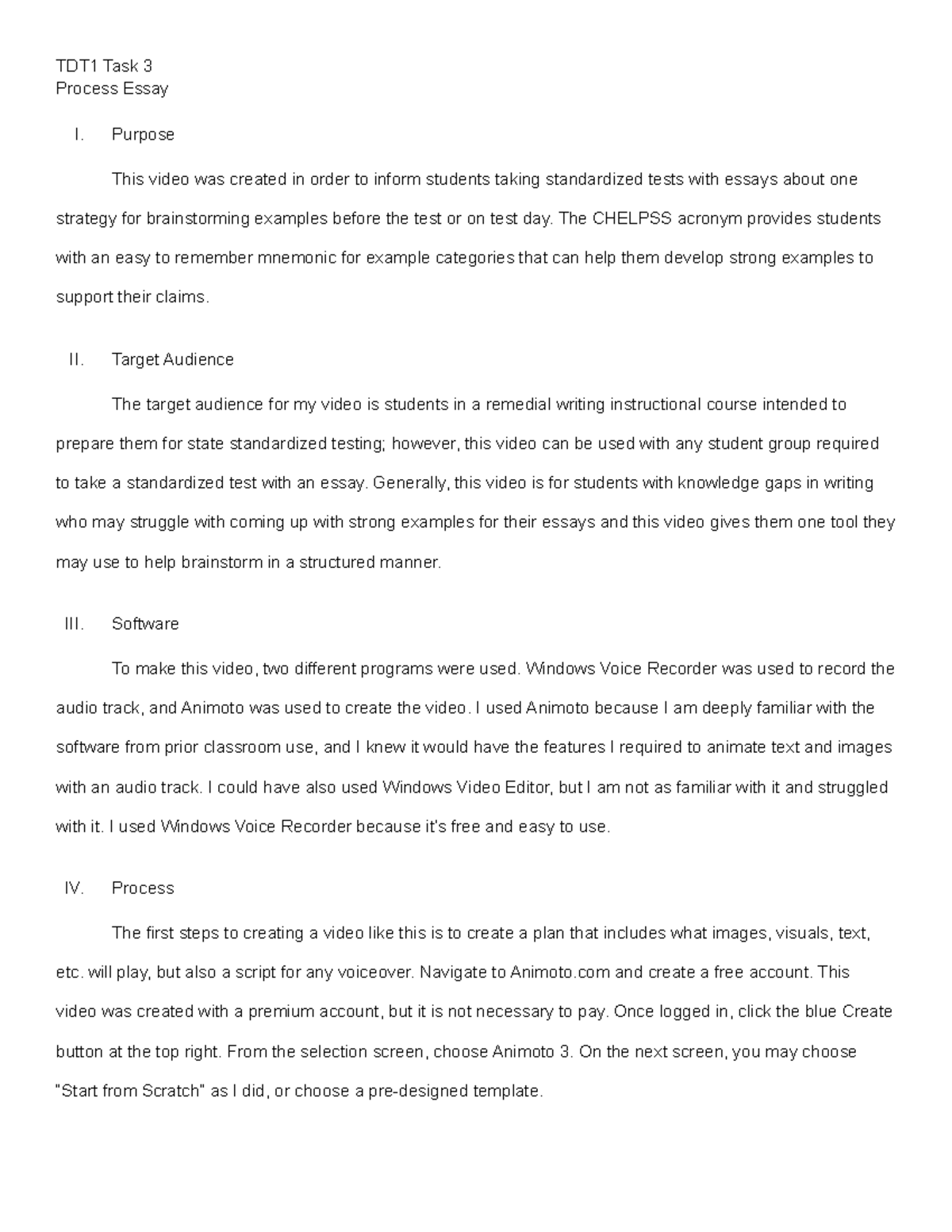 Tdt1 task 3 video essay pass process essay - TDT1 Task 3 Process Essay ...