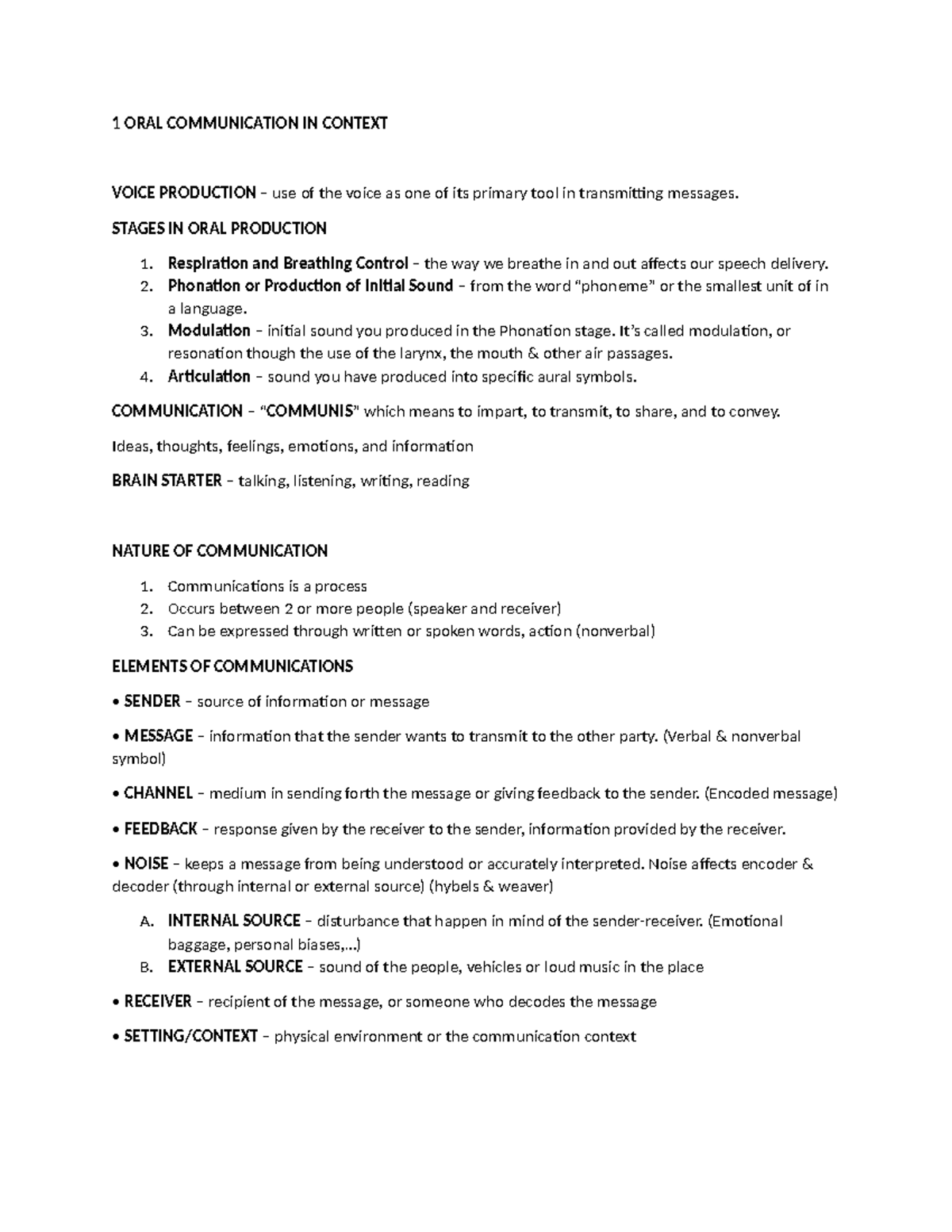 ORAL-COM- Reviewer - Notes - 1 ORAL COMMUNICATION IN CONTEXT VOICE ...