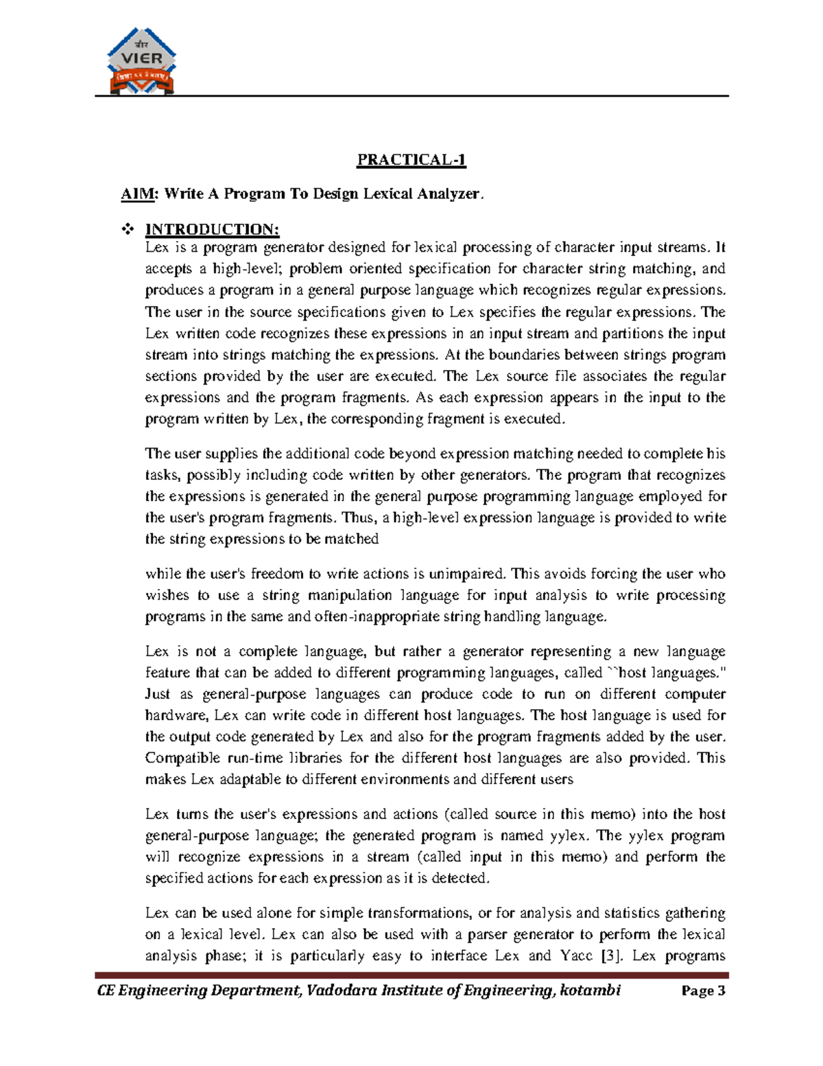 CDpractical-1 - thank you - PRACTICAL- AIM: Write A Program To Design Lexical Analyzer. - Studocu