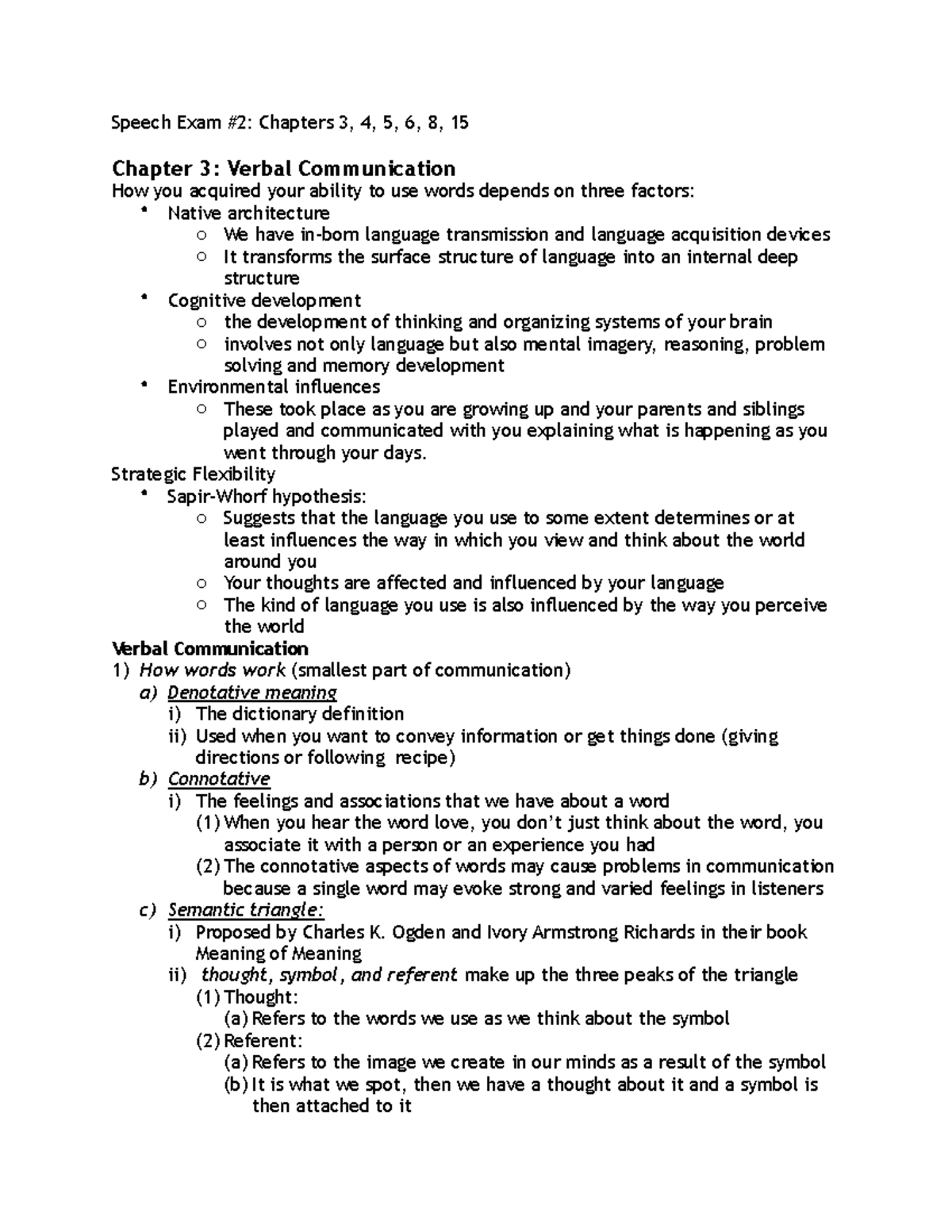 Speech Final notes - Speech Exam Chapters 3, 4, 5, 6, 8, 15 Chapter 3 ...