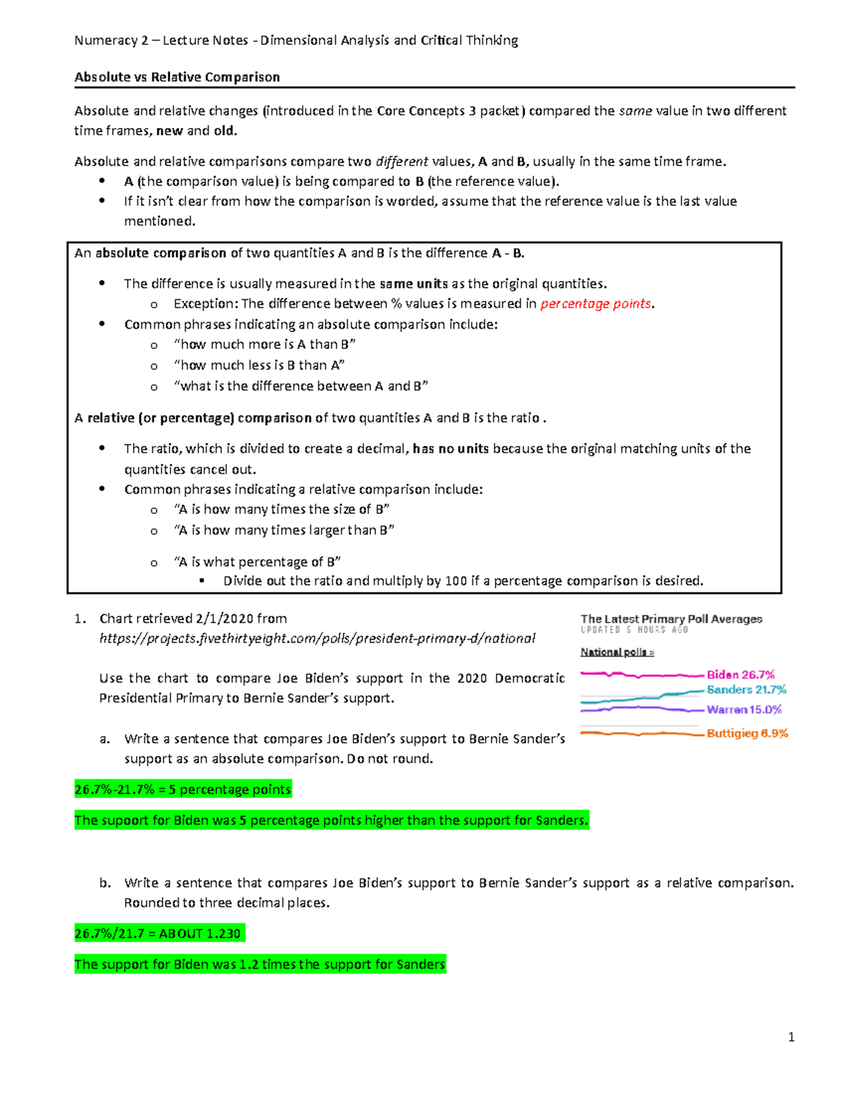 Numeracy 2 - Lecture Notes - Critical Thinking and Number Sense ...