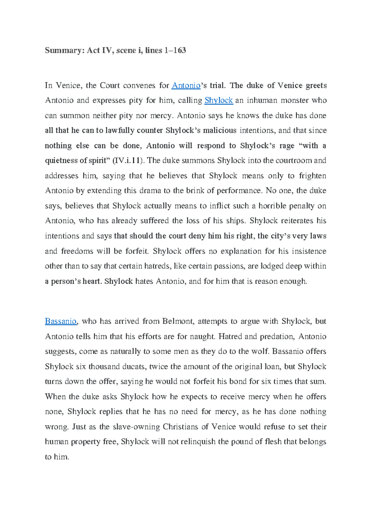 Act IV The Merchant of Venice - Summary: Act IV, scene i, lines 1– 163 ...