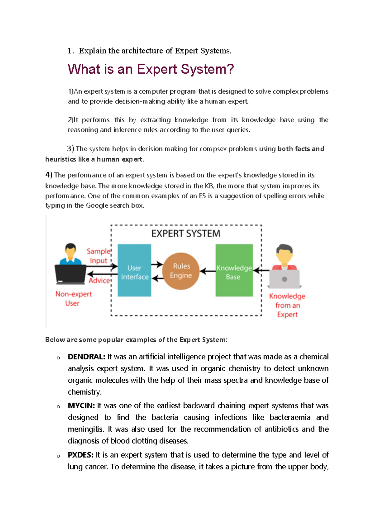 12m AI CT3 - ai ct3 - 1. Explain the architecture of Expert Systems ...