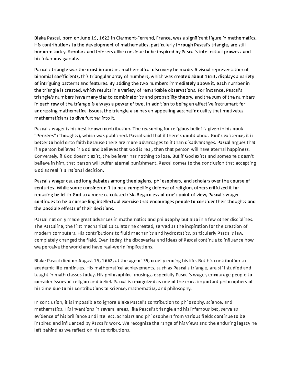 Blake Pascal - His contributions to the development of mathematics ...