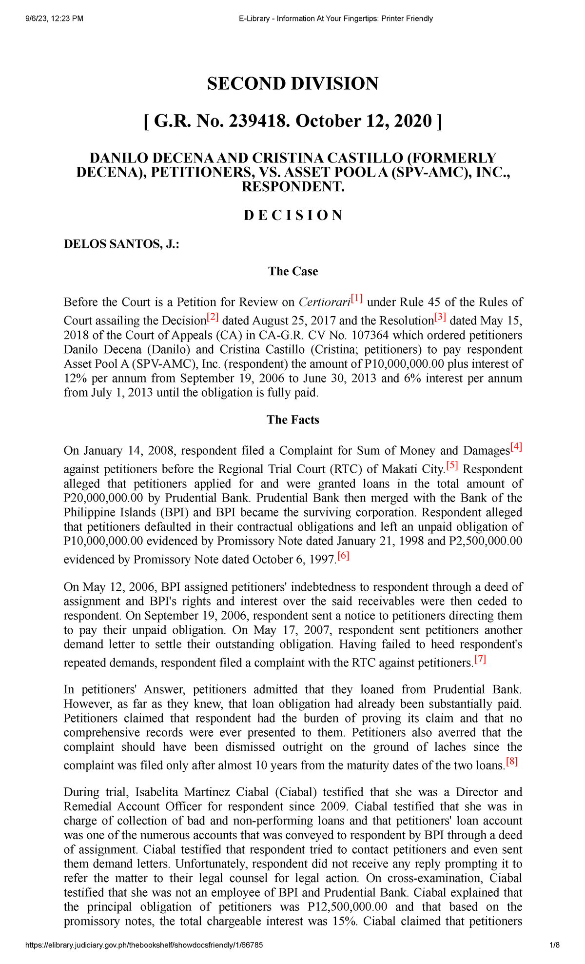 Decena-v - Decena v. SPV - SECOND DIVISION [ G. No. 239418. October 12, 2020 ] DANILO DECENA AND ...