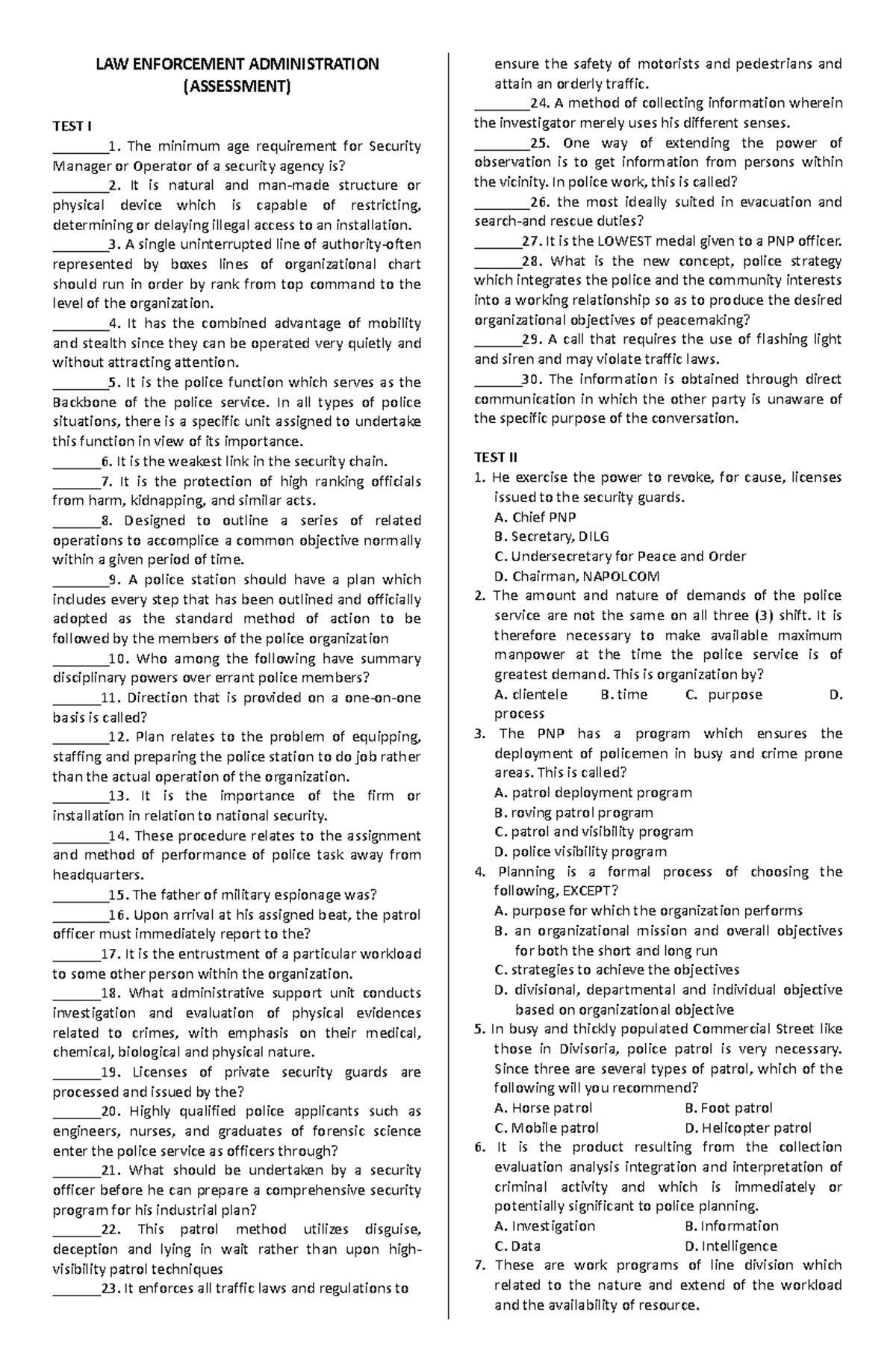 LEA ( Identification) - LAW ENFORCEMENT ADMINISTRATION (ASSESSMENT ...