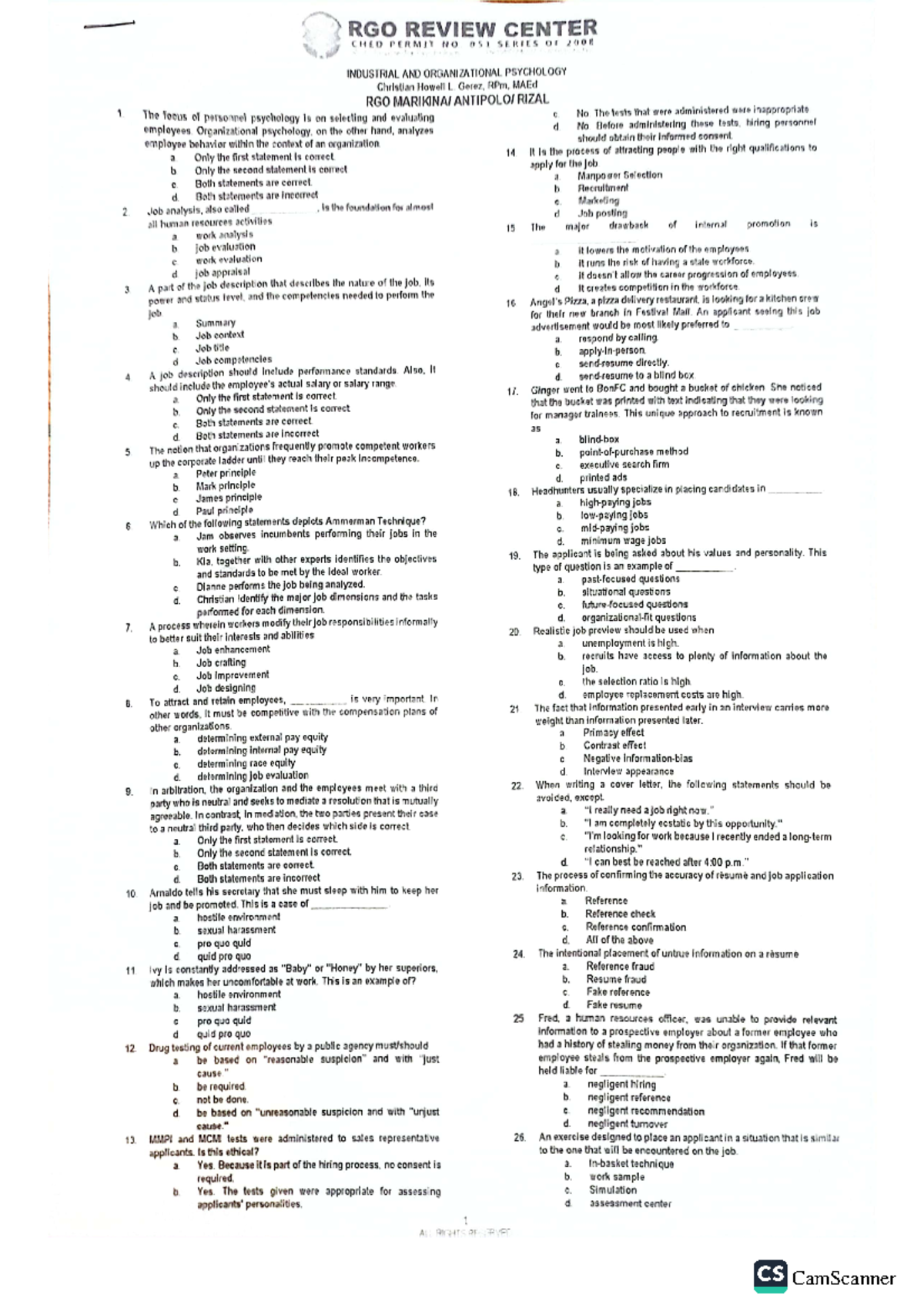 IO Psych Enhancement - RGO REVIEW CENTER CHED PERMIT NO 051 SERIES OI ...