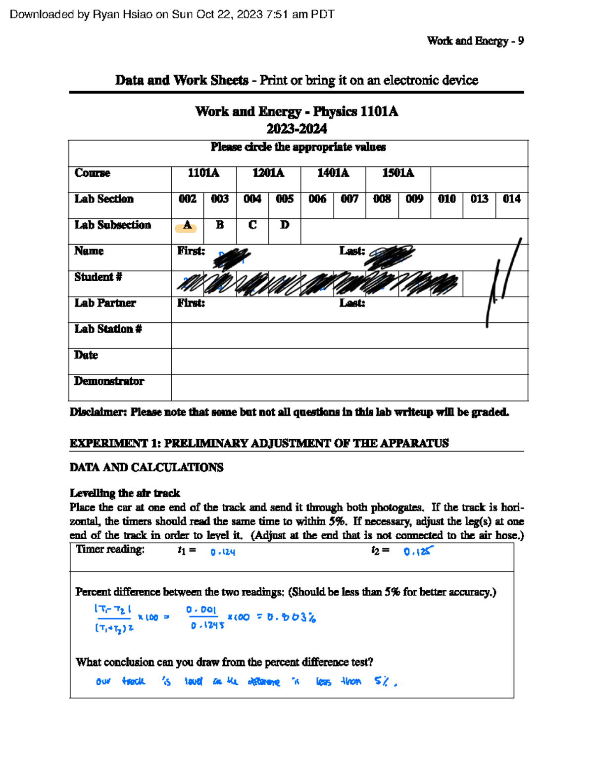1101 Lab #3 - Lab #3 - ####### Ryan Hsiao 2 5 1 I 3 3 5 1 I ####### 0 0. IT Tal 0. 100 0 ...