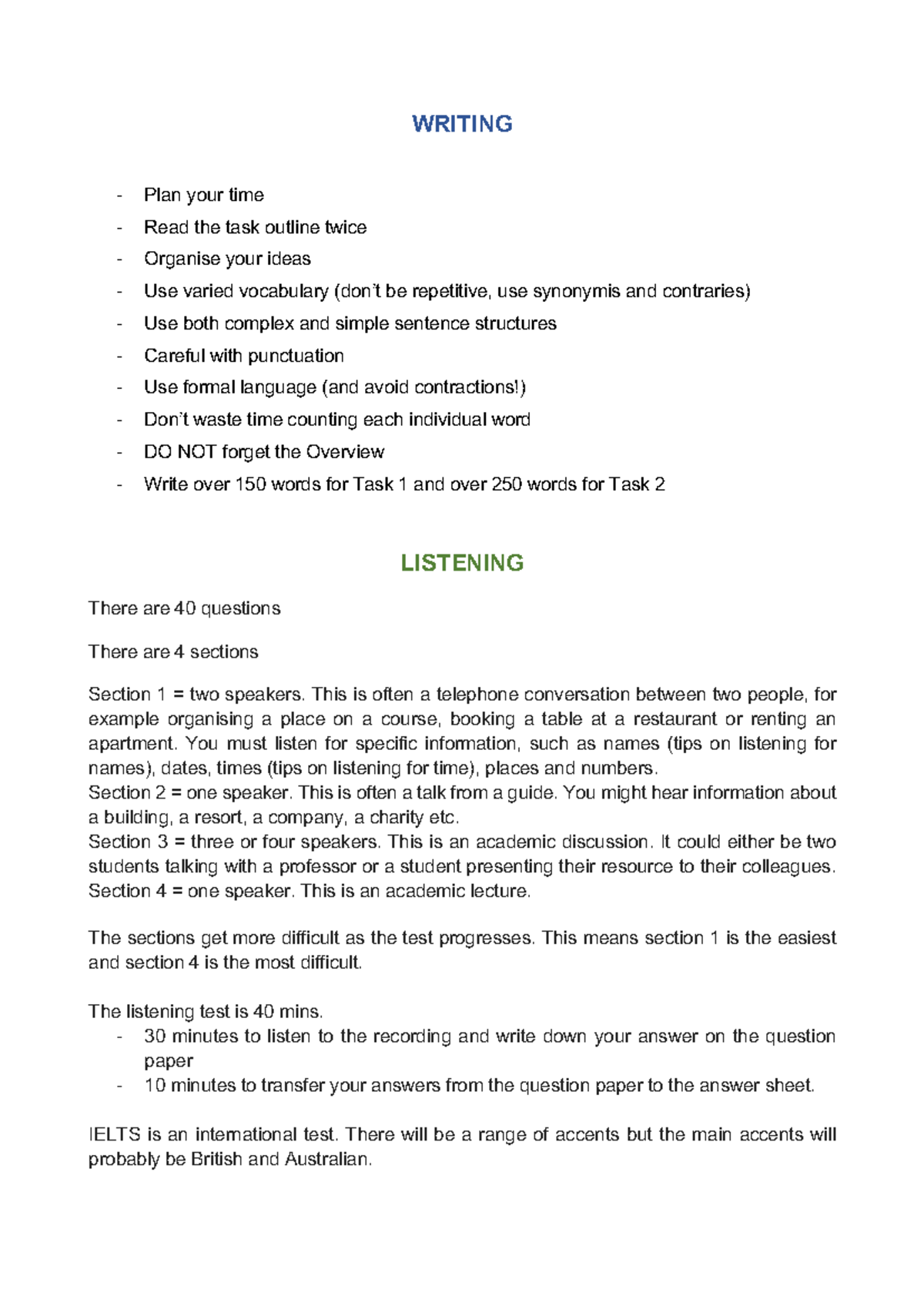 Ielts Tips - WRITING - Plan your time - Read the task outline twice ...