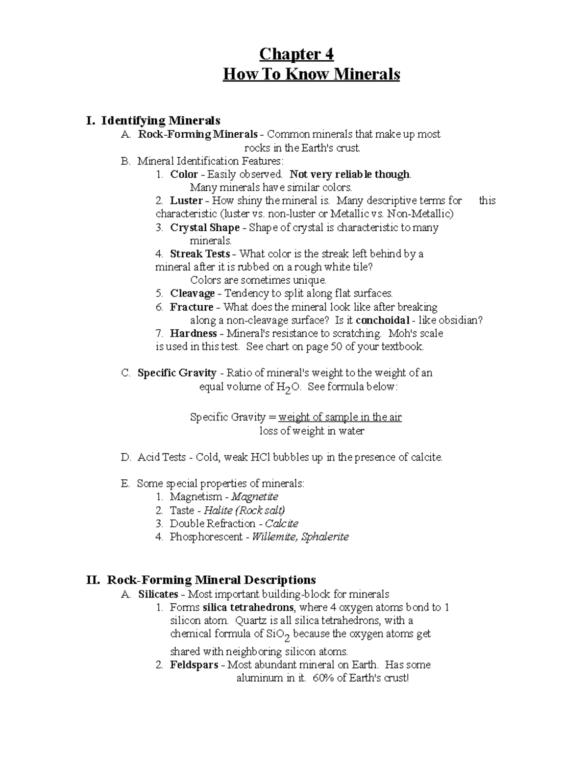 Chapter 4 Textbook Notes - Chapter 4 How To Know Minerals I ...