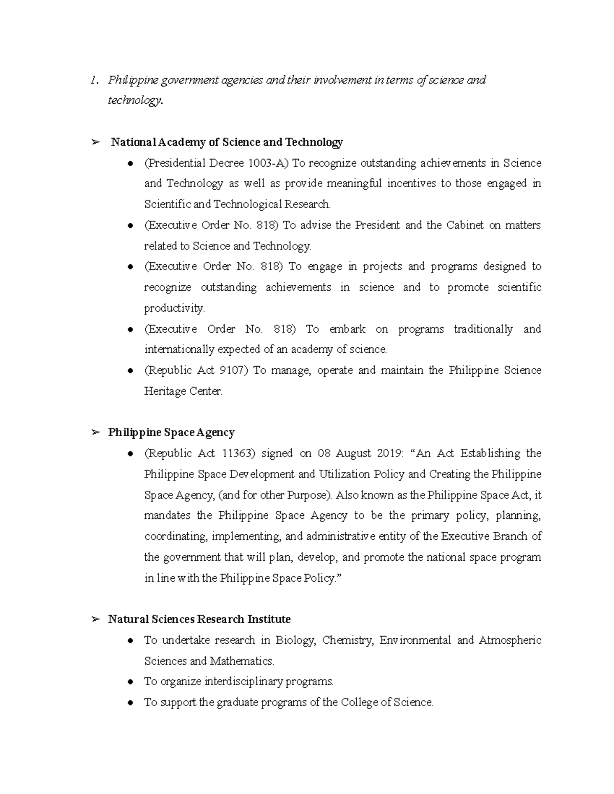 STS DOST - A reflection paper. - 1. Philippine government agencies and ...