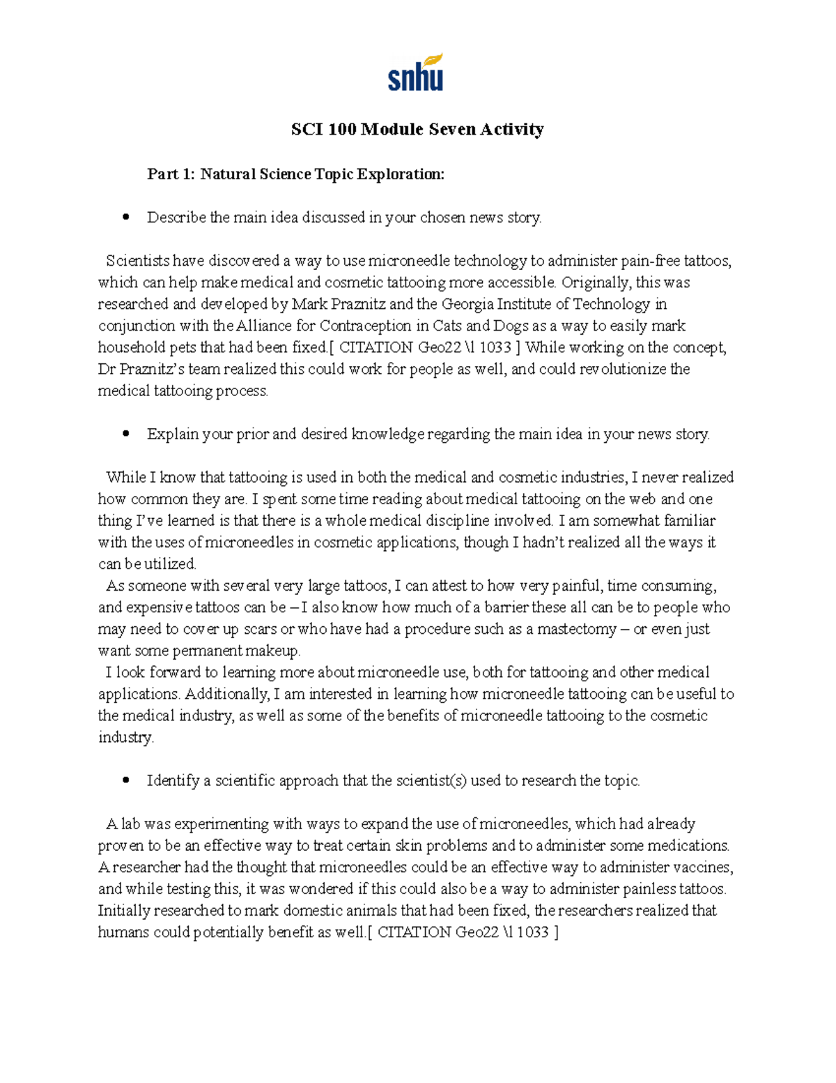 SCI 100 Module Seven Activity - SCI 100 Module Seven Activity Part 1: Natural Science Topic ...